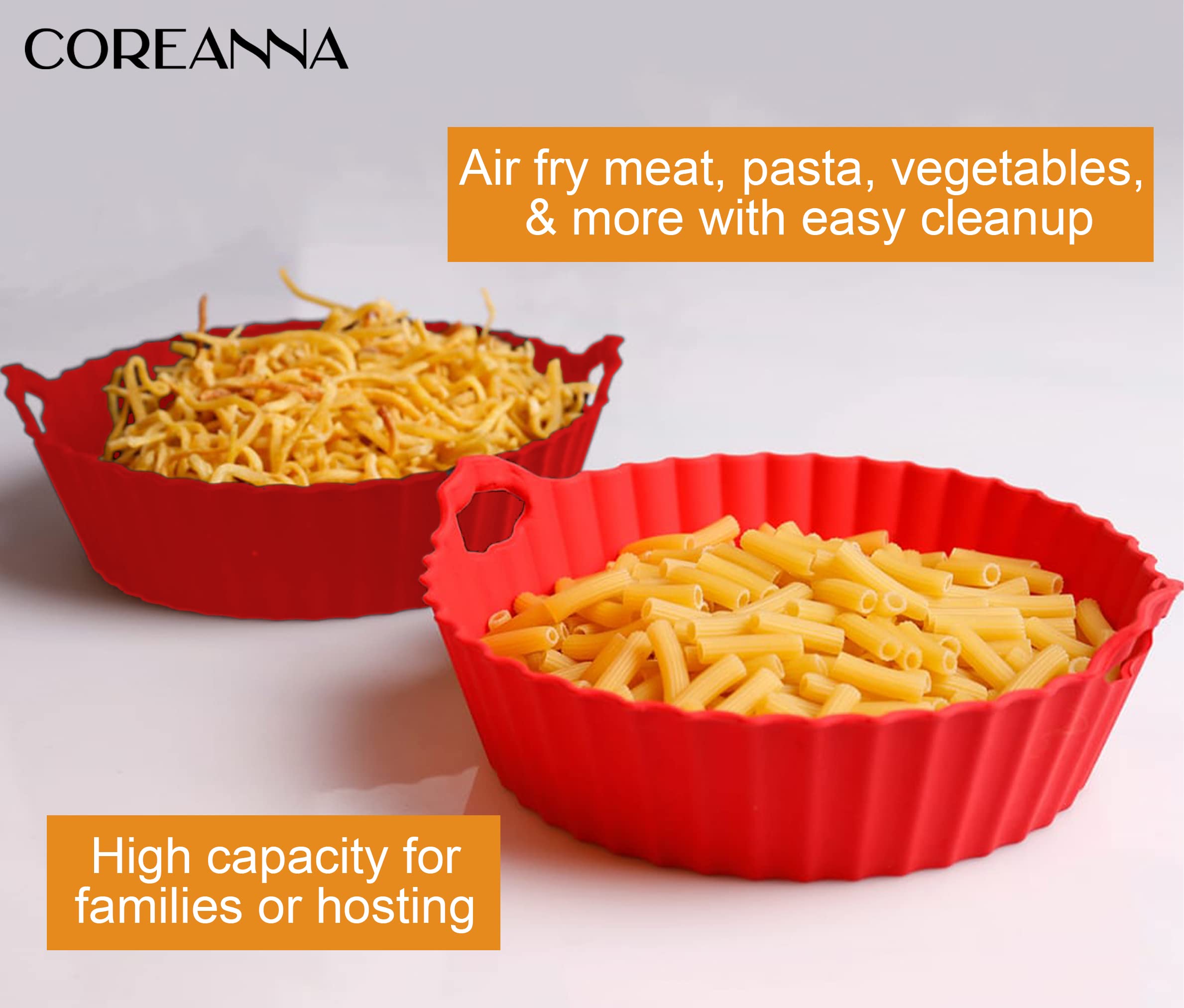 COREANNA Air Fryer Liners - "2-Pack Silicone Air Fryer Silicone Liners - Reusable, Heat Resistant, and Easy to Clean Replacement Pot for Air Fryer Oven Accessories - "Red"