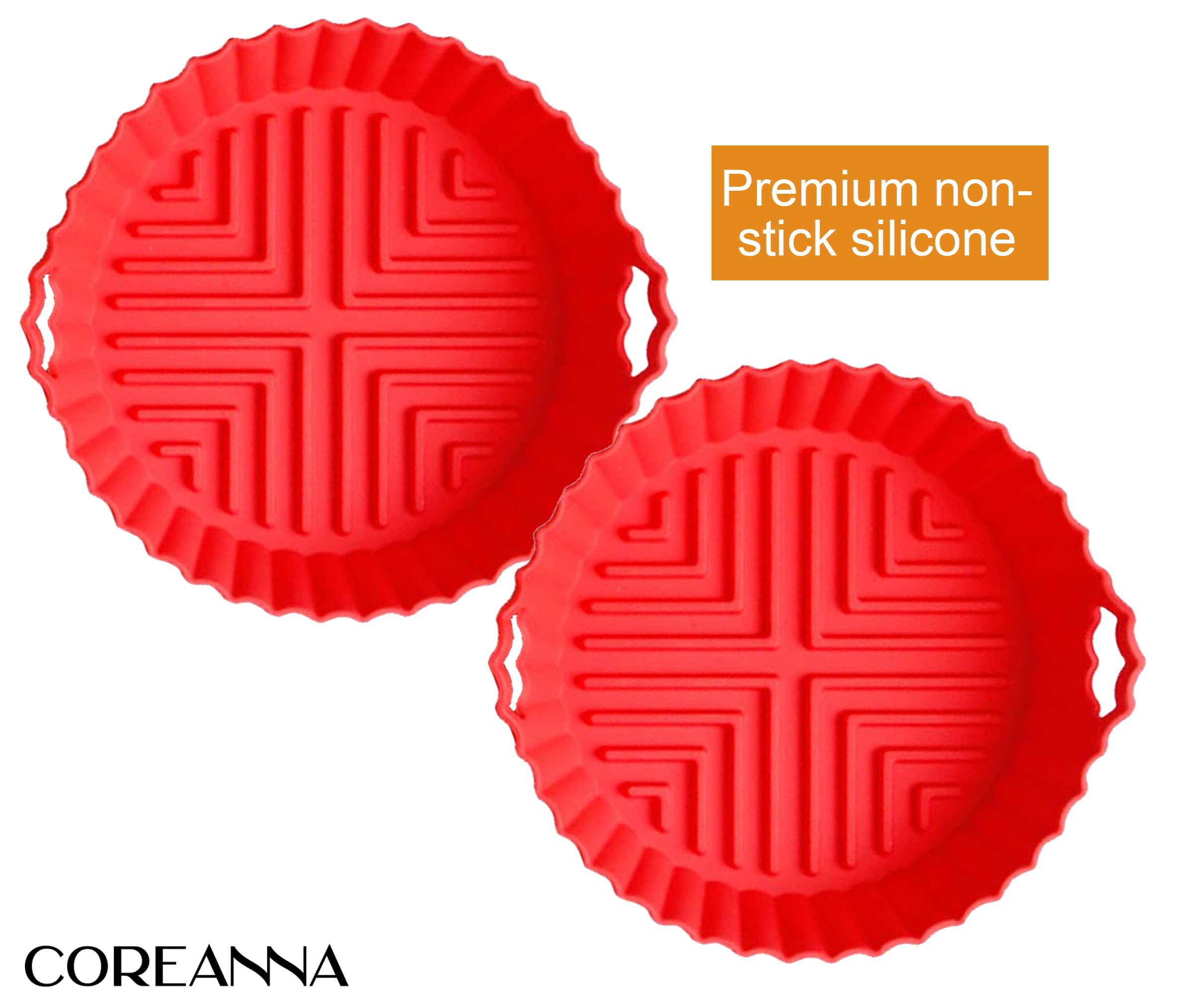 COREANNA Air Fryer Liners - "2-Pack Silicone Air Fryer Silicone Liners - Reusable, Heat Resistant, and Easy to Clean Replacement Pot for Air Fryer Oven Accessories - "Red"