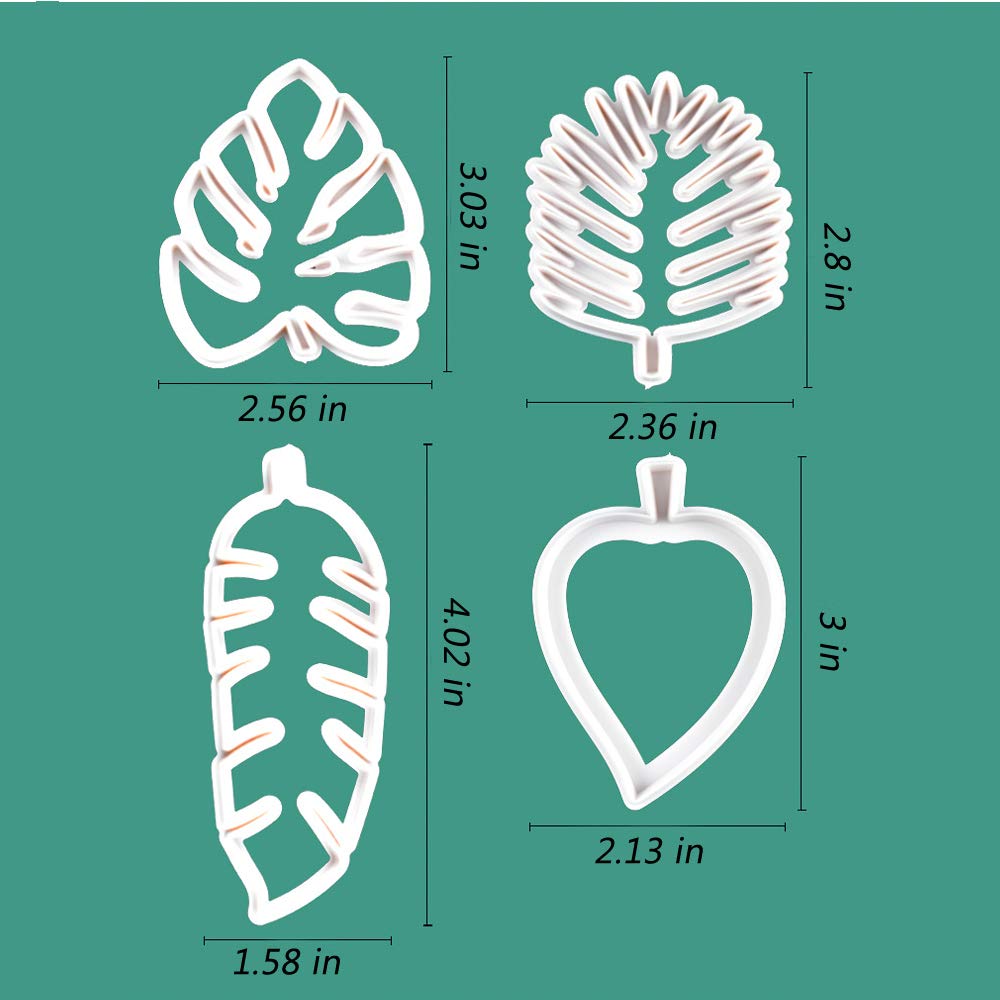 Crethinkaty Tropical Leaf Cookie Cutter Shapes Set for Cake Decorating 4 Pieces Plastic Big Size Fondant Icing Cutters DIY Baking Tool