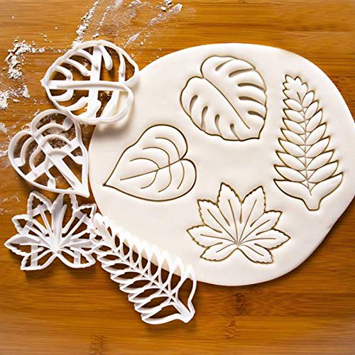 Crethinkaty Tropical Leaf Cookie Cutter Shapes Set for Cake Decorating 4 Pieces Plastic Big Size Fondant Icing Cutters DIY Baking Tool