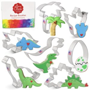 dinosaur cookie cutters 7-pc. set made in the usa by ann clark, t-rex, brontosaurus, stegosaurus, dino foot, egg and more