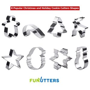 Christmas Cookie Cutters, Holiday Cookie Cutters - 8 PC Set - Christmas Tree, Gingerbread Man, Candy Cane, Star, Santa, ReinDeer, Snowflake, Snowman - For Baking, Kids and Treats