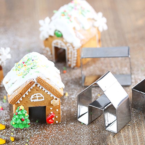 KALAIEN 3Pcs Stainless Steel Christmas Mini House Mold Gingerbread Cookie Cutter Set Cupcake Chocolate House (Small)