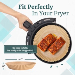 Kitchenific 100Pcs Air Fryer Liners Disposable 8 inch Round and 1 Air Fryer Magnetic Cheat Sheet - Airfryer Parchment Liners Bundle Set with a Cooking Times Chart Magnet for Enhanced Convenience