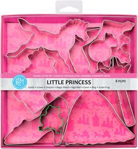 r&m international 1819 little princess cookie cutters, crown, unicorn, wand, slipper, gown, ring, frog, 8-piece set