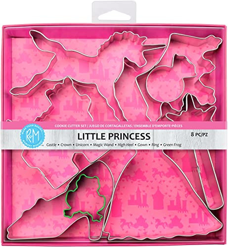 R&M International 1819 Little Princess Cookie Cutters, Crown, Unicorn, Wand, Slipper, Gown, Ring, Frog, 8-Piece Set