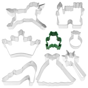 R&M International 1819 Little Princess Cookie Cutters, Crown, Unicorn, Wand, Slipper, Gown, Ring, Frog, 8-Piece Set