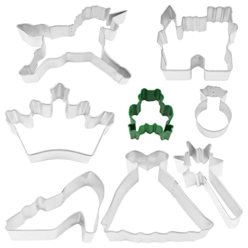 R&M International 1819 Little Princess Cookie Cutters, Crown, Unicorn, Wand, Slipper, Gown, Ring, Frog, 8-Piece Set