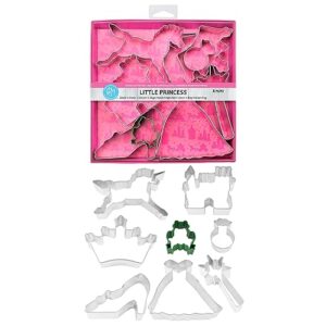 R&M International 1819 Little Princess Cookie Cutters, Crown, Unicorn, Wand, Slipper, Gown, Ring, Frog, 8-Piece Set