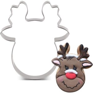 LILIAO Christmas Reindeer Face Cookie Cutter - 4 inches - Stainless Steel