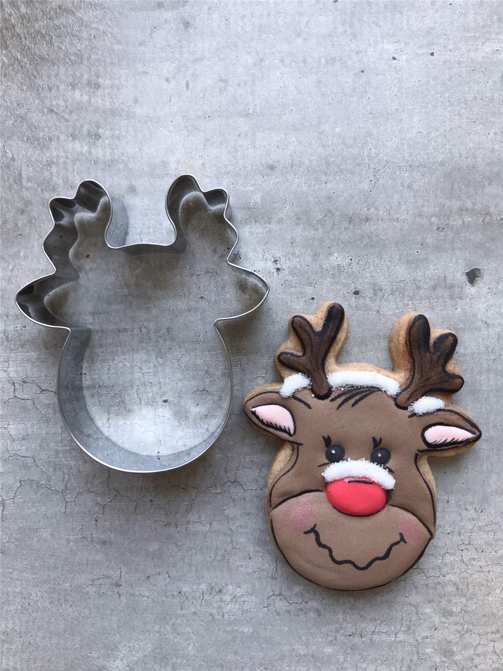 LILIAO Christmas Reindeer Face Cookie Cutter - 4 inches - Stainless Steel