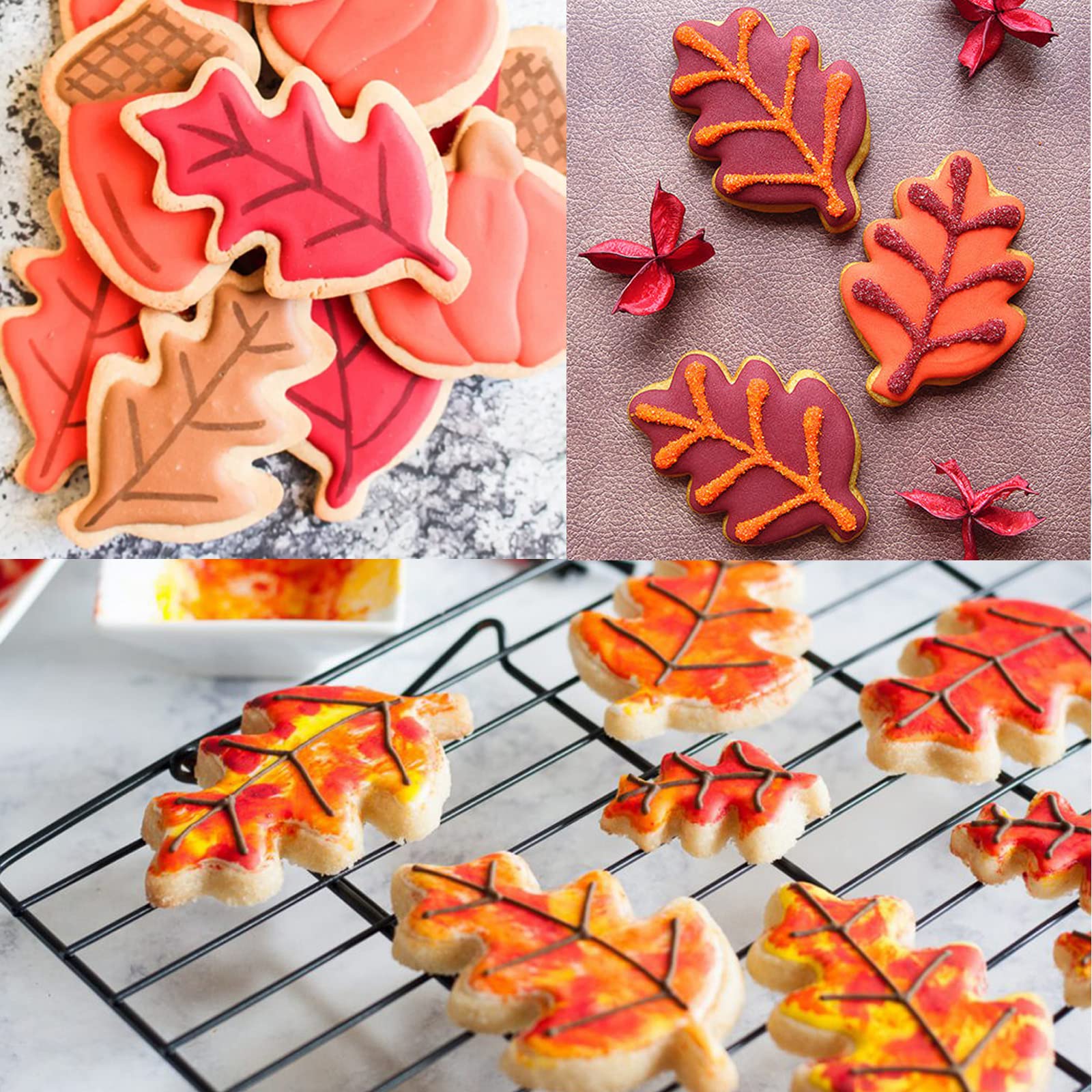 LUBTOSMN New Large Thanksgiving Cookie Cutter Set-5 Pieces-Turkey, Pumkin, Apple, Maple Leaf and Oak Leaf-Fall Holiday Cookie Cutters Fondant Biscui Cutters