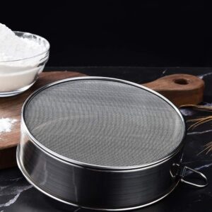 Falytemow Flour Sifter Round Flour Sieve Strainer with 40 Mesh Premium Rustproof Stainless Steel Fine Mesh for Baking 9.84inch x 1.97inch (25cm x 5cm)