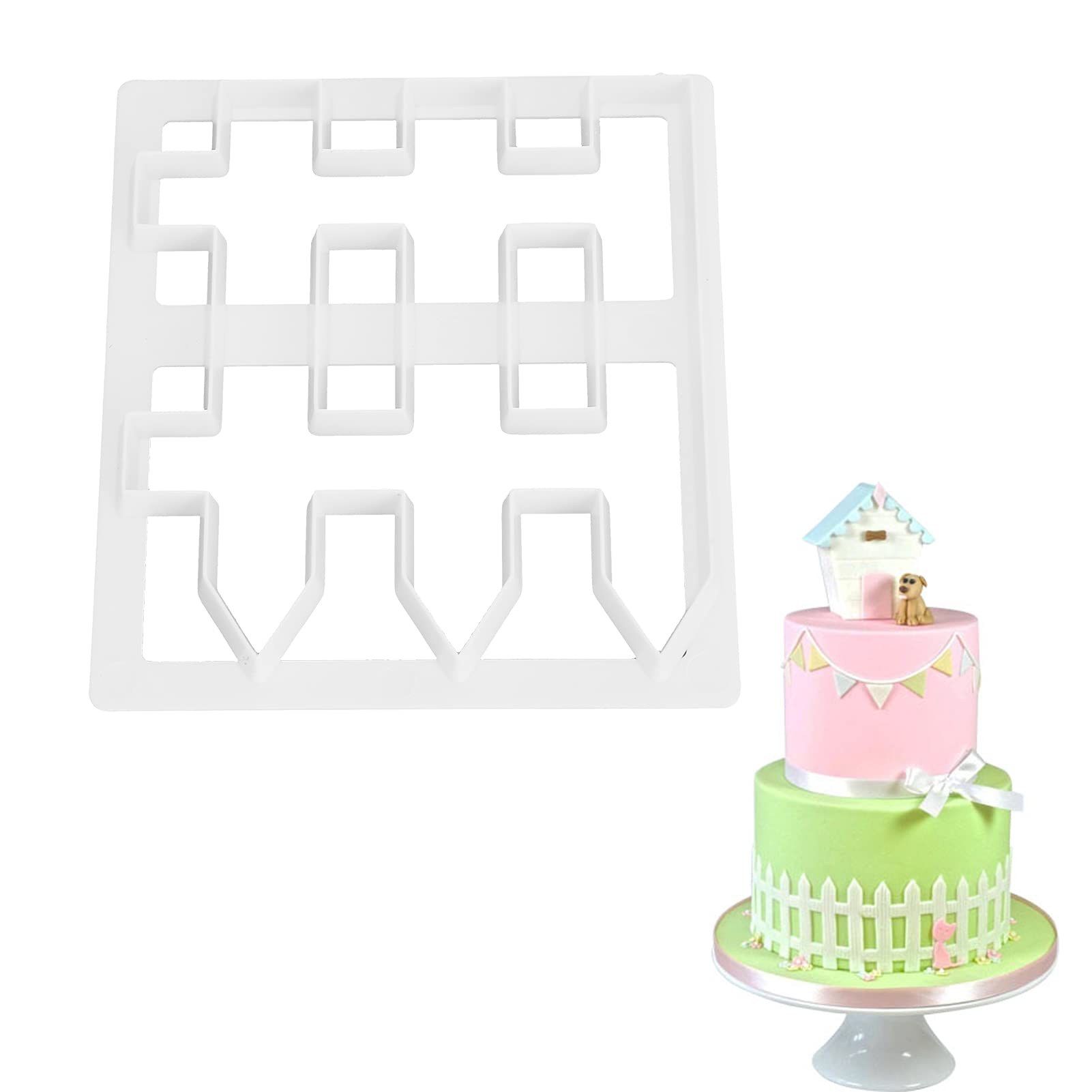 AUNMAS Fence Cookie Cutter, Plastic Fondant Cake Fence Printing Cutting for DIY Fondant, Gum Paste, Polymer Clay, Cake Border Decorating, White Baking Tool