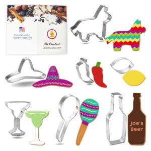 foose cookie cutters fiesta 7 piece set margarita 4 in margarita glass, 4.75 in pinata, 2.75 in lemon, 4.75 in sombrero, 5.5 in maraca, 3 in chili pepper, 6 in beer bottle, usa made