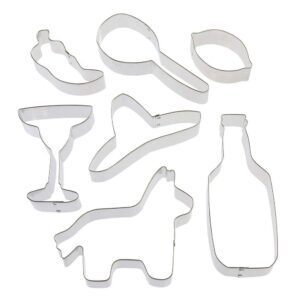 Foose Cookie Cutters Fiesta 7 Piece Set Margarita 4 in Margarita Glass, 4.75 in Pinata, 2.75 in Lemon, 4.75 in Sombrero, 5.5 in Maraca, 3 in Chili Pepper, 6 in Beer Bottle, USA Made