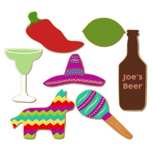 Foose Cookie Cutters Fiesta 7 Piece Set Margarita 4 in Margarita Glass, 4.75 in Pinata, 2.75 in Lemon, 4.75 in Sombrero, 5.5 in Maraca, 3 in Chili Pepper, 6 in Beer Bottle, USA Made