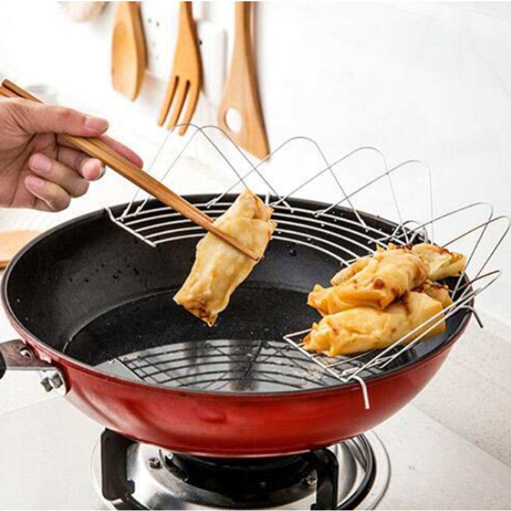 Cabilock 2pcs Fry Pan Strainer Cooking Cooling Rack Fry Pan Tempura Rack Stainless Steel Cooling Racks Pot Tempura Rack Fryer Rack Stainless Steel Wok Kicthen Tools Drain Kitchen Utensils