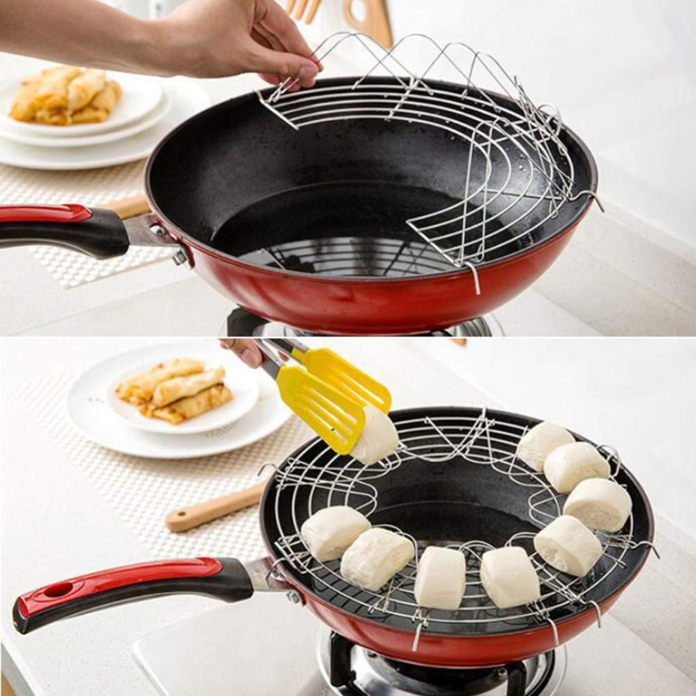 Cabilock 2pcs Fry Pan Strainer Cooking Cooling Rack Fry Pan Tempura Rack Stainless Steel Cooling Racks Pot Tempura Rack Fryer Rack Stainless Steel Wok Kicthen Tools Drain Kitchen Utensils