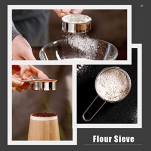 Metal Colander Stainless Steel Handheld Flour Sifter: Flour Sieve Fine Mesh Strainer Mesh Powder Colander with Handle for Bake Decorate Cakes Pies Pastries Cupcakes Household Gadgets