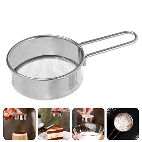 Metal Colander Stainless Steel Handheld Flour Sifter: Flour Sieve Fine Mesh Strainer Mesh Powder Colander with Handle for Bake Decorate Cakes Pies Pastries Cupcakes Household Gadgets