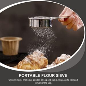 Metal Colander Stainless Steel Handheld Flour Sifter: Flour Sieve Fine Mesh Strainer Mesh Powder Colander with Handle for Bake Decorate Cakes Pies Pastries Cupcakes Household Gadgets