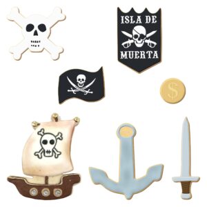 Foose Cookie Cutters 7 Piece Birthday Pirate Cookie Cutter Set Ship, Flag, Skull & Crossbones, USA