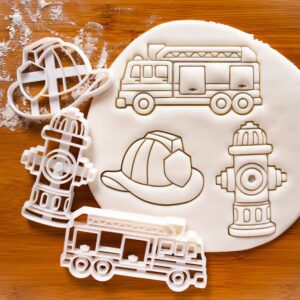 Set of 3 Fireman themed cookie cutters (Designs: Fire Truck, Fire Hydrant, and Fire Helmet), 3 pieces - Bakerlogy