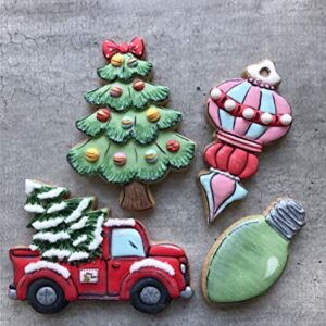 LILIAO Christmas Cookie Cutter Set, 4-pc, Pickup Truck with Christmas Tree, Christmas Tree, Light Bulb and Christmas Ornament Biscuit Fondant Cutters, Stainless Steel