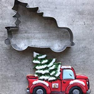 LILIAO Christmas Cookie Cutter Set, 4-pc, Pickup Truck with Christmas Tree, Christmas Tree, Light Bulb and Christmas Ornament Biscuit Fondant Cutters, Stainless Steel