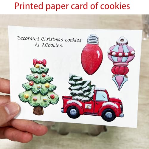 LILIAO Christmas Cookie Cutter Set, 4-pc, Pickup Truck with Christmas Tree, Christmas Tree, Light Bulb and Christmas Ornament Biscuit Fondant Cutters, Stainless Steel