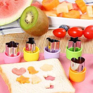 Crethinkaty 16 Pieces Fruit Shape Cutters Vegetable Cutter Set Mini Animal Cookie Cutters Fruit Stamps Mold 10 PCS Cute Cartoon Animals Food Picks and Forks