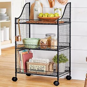 Collections Etc Rustic Farmhouse & Chicken Wire Rolling Kitchen Storage Cart