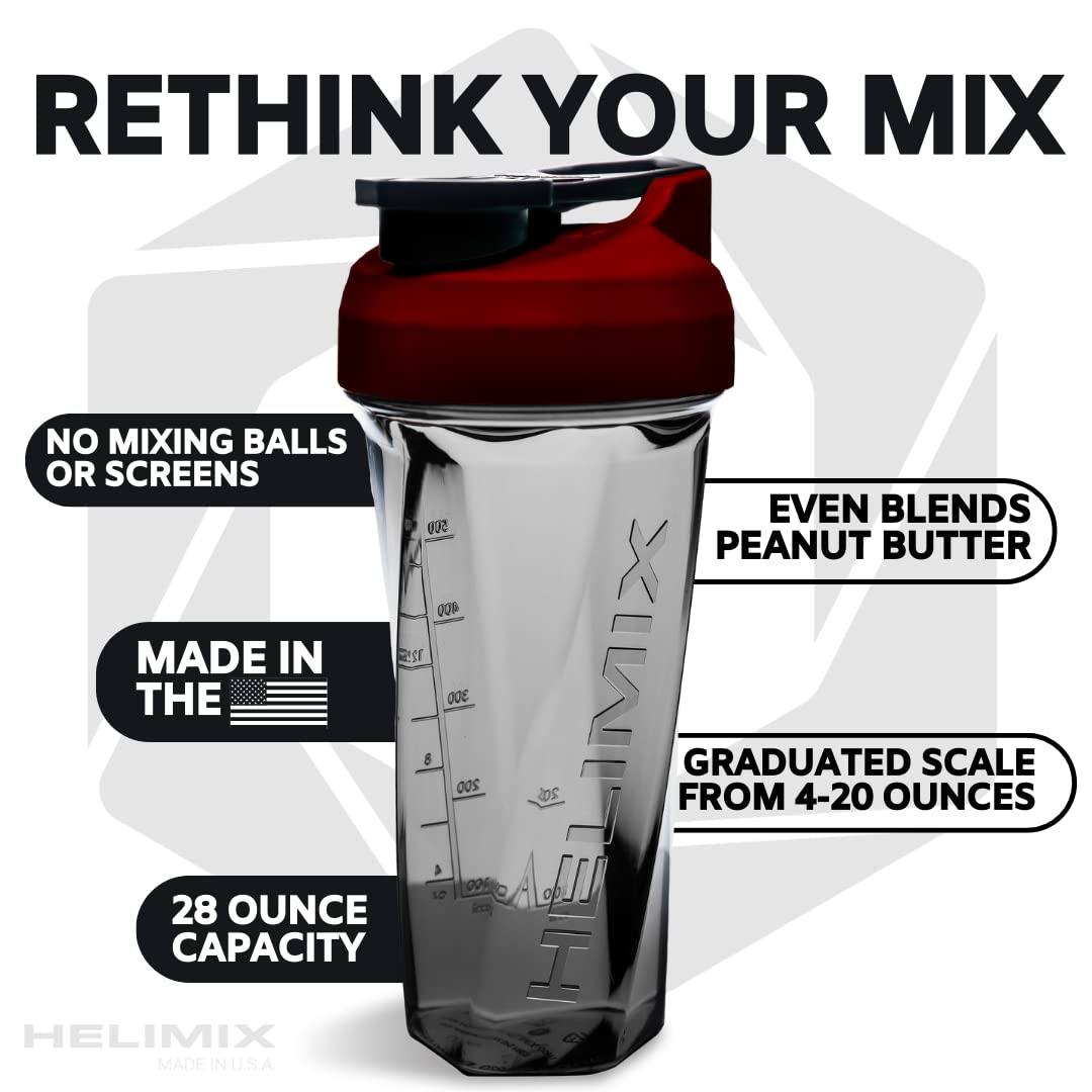 HELIMIX 2.0 Vortex Blender Shaker Bottle Holds upto 28oz | No Blending Ball or Whisk | USA Made | Portable Pre Workout Whey Protein Drink Shaker Cup | Mixes Cocktails Smoothies Shakes | Top Rack Safe