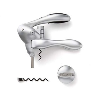 rabbit original lever corkscrew wine opener with foil cutter and extra spiral (silver)