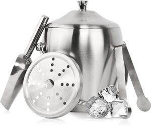 hassol 2l ice bucket with lid, tongs, scoop and strainer, premium for parties, cocktail bar, champagne, wine, chilling, perfect for bar accessories for the home bar to freezer, stainless steel bucket