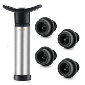 owo wine saver with 4 vacuum stoppers, wine stopper wine preserver, wine bottle keeper set reusable vacuum sealer keeps wine fresh