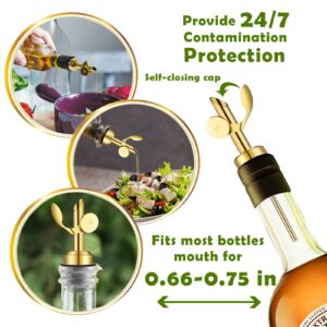 WAFJAMF 2 Pcs Weighted Stainless Steel Bottle Pourers, Self Closing Olive Oil Dispenser Spout, Auto Flip Feature Liquor Pour Spouts for Pours Liquid, Olive Oil, Wine, Vinegar (Gold)……