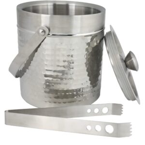 Chef Craft Hammered Double Walled Ice Bucket, 2 quart volume, Stainless Steel