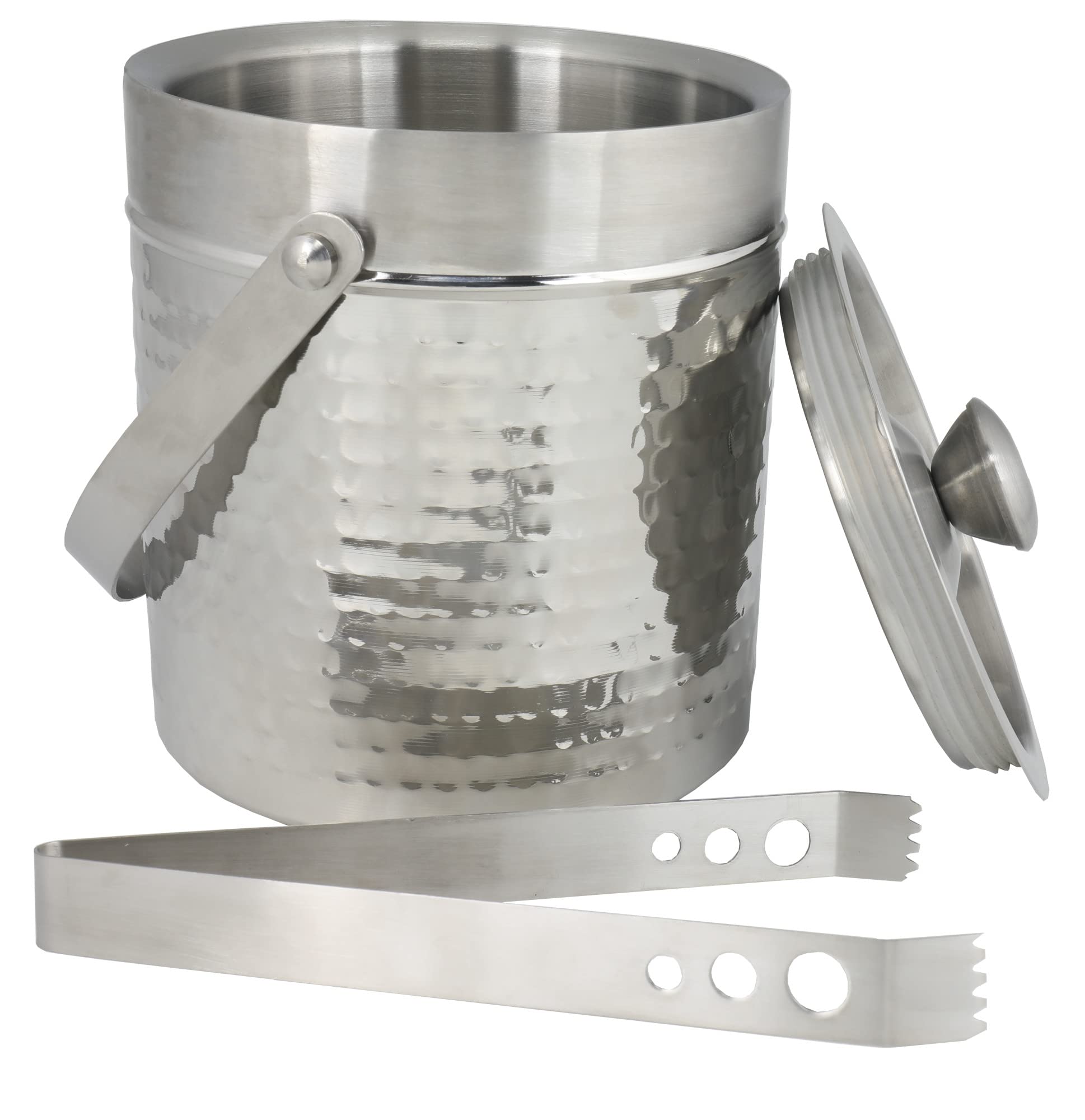 Chef Craft Hammered Double Walled Ice Bucket, 2 quart volume, Stainless Steel