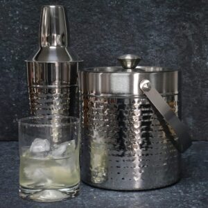 Chef Craft Hammered Double Walled Ice Bucket, 2 quart volume, Stainless Steel