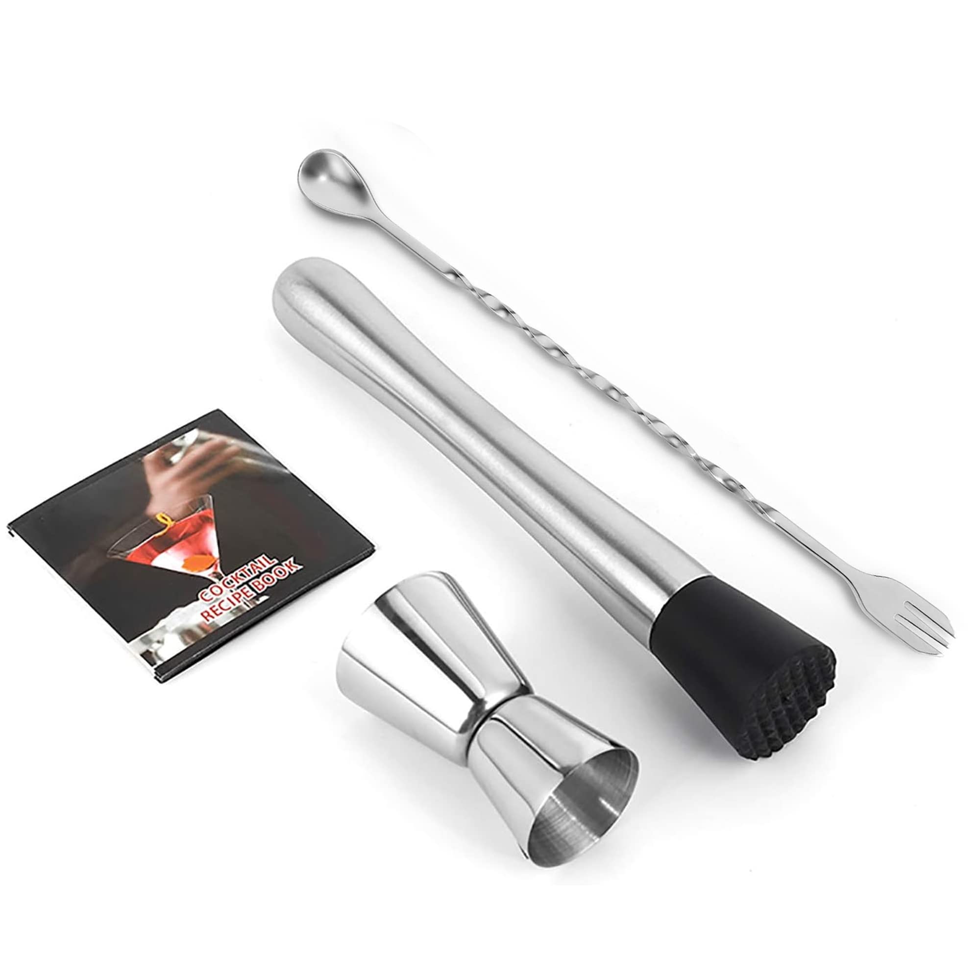 TNCO 8 inch Stainless Steel Muddler, Muddler For Cocktails With Cocktail Spoon and Jigger 0.5/1 OZ For Make Mojitos And Delicious Mixed Drinks