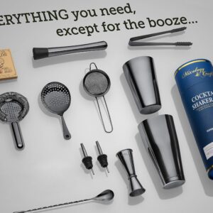 Mixology & Craft Cocktail Shaker Set - 11-Piece Bar Accessories Kit w/Weighted Boston Shaker, Strainer, Jigger, Muddler and More - Home Bartending Tools, Accessories for Bartender, Black