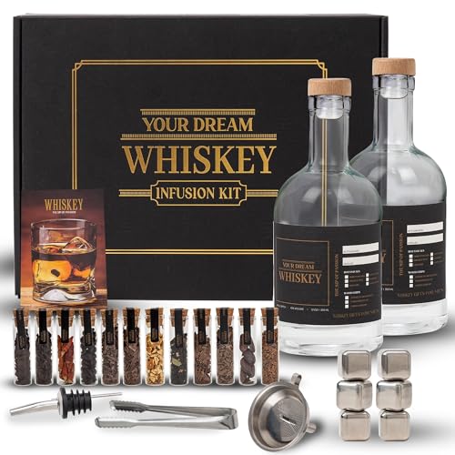 Whiskey Gifts for Men - Whiskey Making Kit - Whiskey Infusion Kit Gift Sets Men with Bottles, Wood Chips, Botanicals, Whiskey Stones - Whiskey Set - Husband Birthday Gift, Bourbon Kit Mens Gift Set