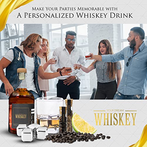 Whiskey Gifts for Men - Whiskey Making Kit - Whiskey Infusion Kit Gift Sets Men with Bottles, Wood Chips, Botanicals, Whiskey Stones - Whiskey Set - Husband Birthday Gift, Bourbon Kit Mens Gift Set