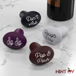 Hint Ov [4 Pack] Wine Bottle Stoppers for Wine, Beer, Liquor Bottle Covers, Leak-Proof, Easy to Use, Dishwasher-Safe, Kitchen Accessories,Silicone,Reusable