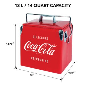 Coca-Cola Retro Ice Chest Cooler with Bottle Opener 13L (14 qt), 18 Can Capacity, Red and Silver, Vintage Style Ice Bucket for Camping, Beach, Picnic, RV, BBQs, Tailgating, Fishing