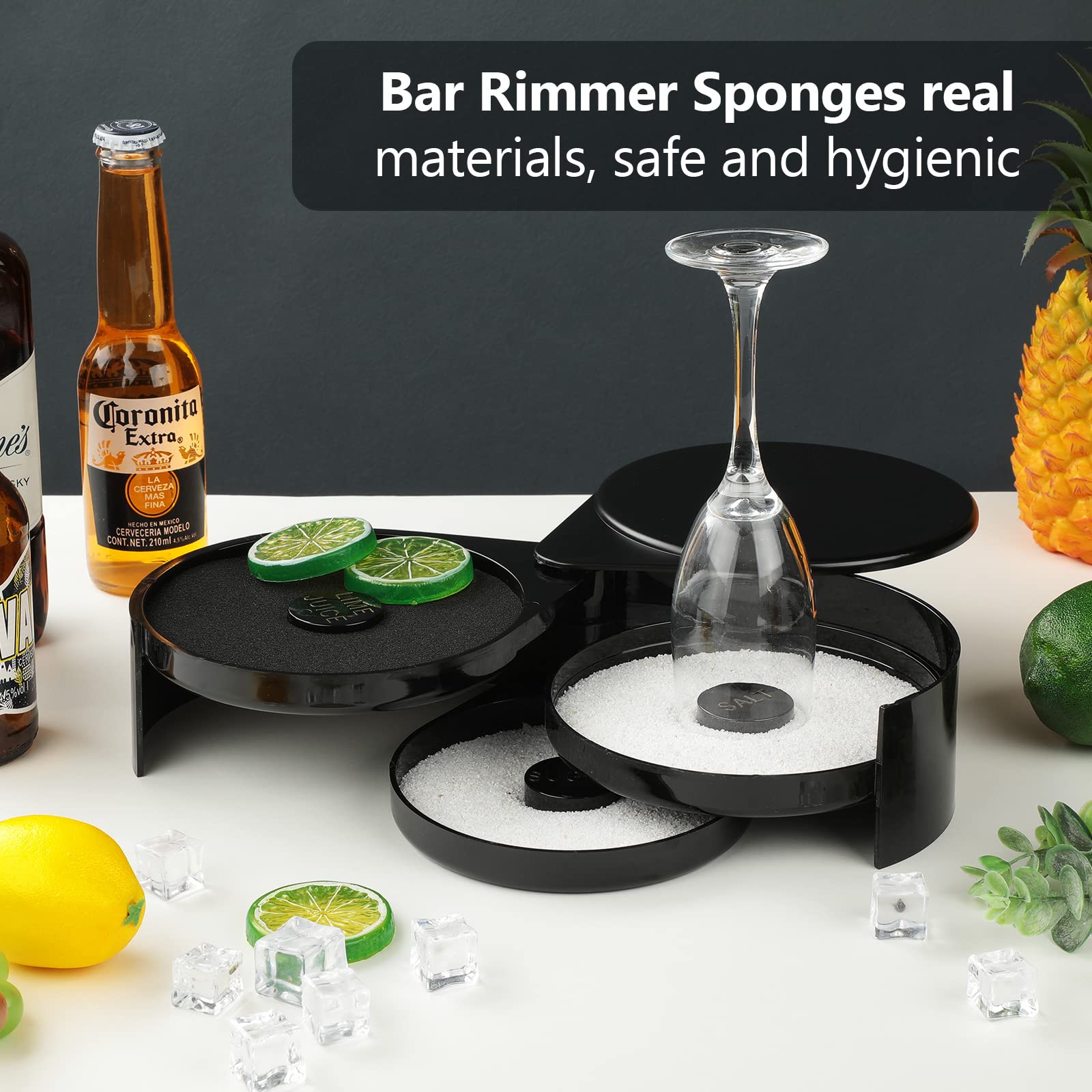 Treela Bar Rimmer Sponges Replacement Glass Rimmer Sponges Margarita Salt Rimmer Sponges Cocktail Glass Rimmer Sponges for Lime Juice, Black(16 Pieces)