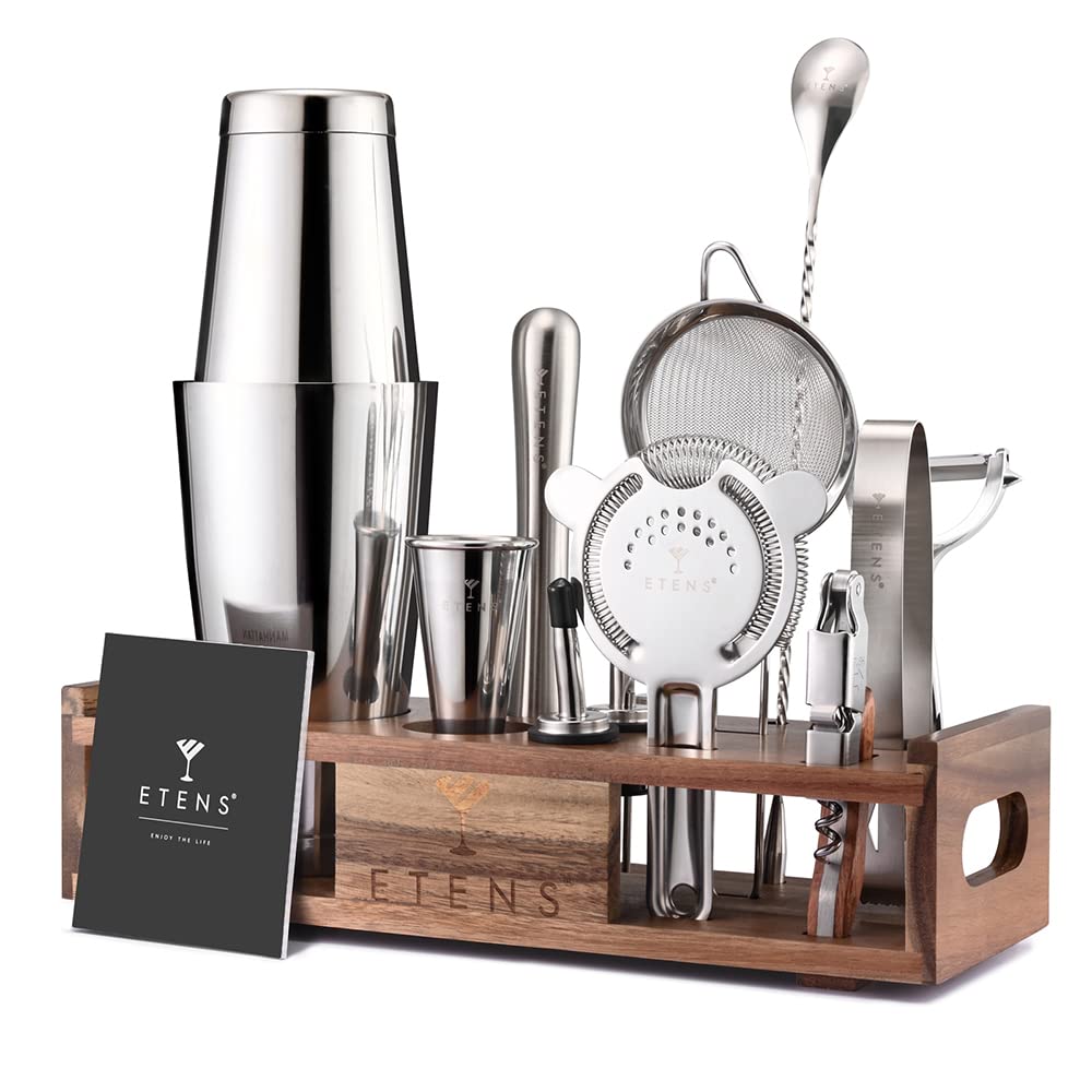 Etens Mixology Bartender Kit Bar Tool Set | Cocktail Making Kit Boston Shaker Set with Stand | Mixed Drink Mixing Professional Martini Shaking Tins Bartending | Home Barware Accessories Equipment