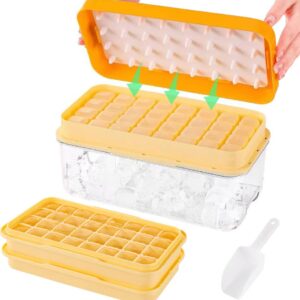 PENGKE Ice Cube Tray with Lid and Bin,64 Nuggets Silicone Ice Tray with Ice Bucket,Ice Cube Storage Container Set with 2 trays for Chilled Drink, Cocktail,Whiskey and Smoothie,Green